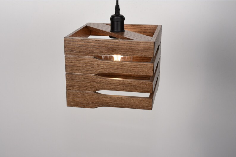 Wood Square Pendant Light, Single Light Lamp Made From Oak, Hanging ...