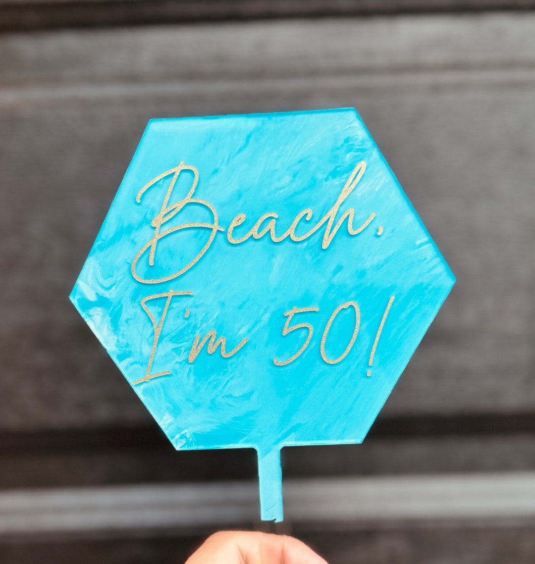 Custom Acrylic Hexagon Cake Topper Birthday Beach Handpainted - Etsy