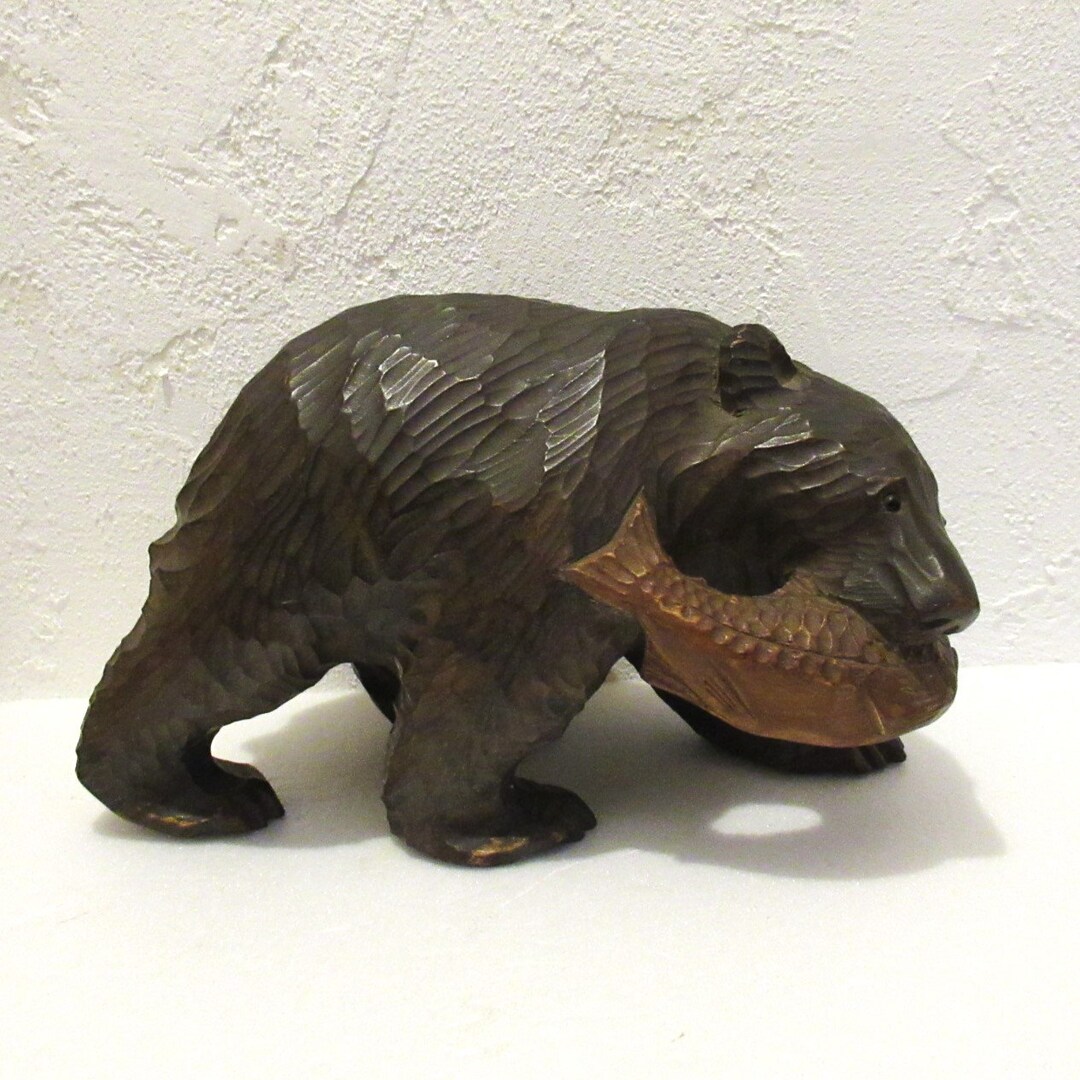 Ainu Wood Carving Higuma Bear the Bear That Caught the Salmon Figurine ...