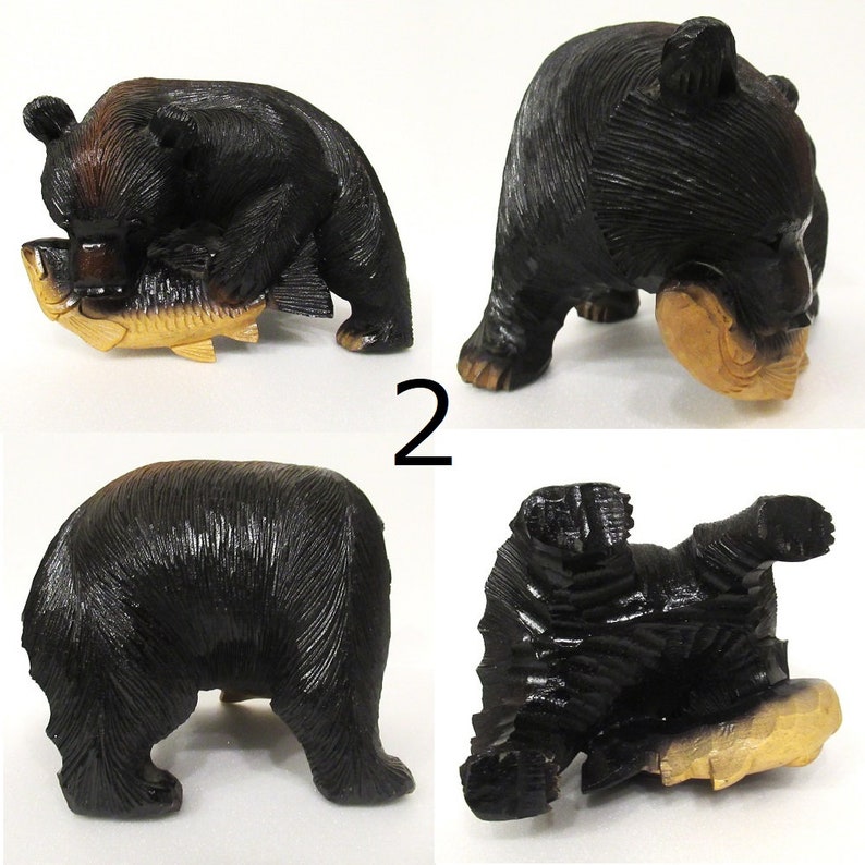 Ainu Wood Carving, Higuma Bear the Bear That Caught the Salmon Statue ...