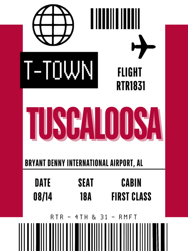 University of Alabama Plane Ticket Digital Print Wall Decor - Etsy