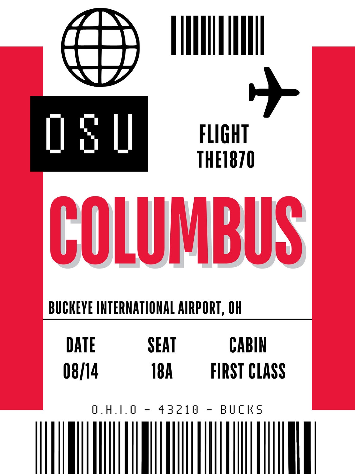 The Ohio State University Plane Ticket Digital Print Wall Decor - Etsy