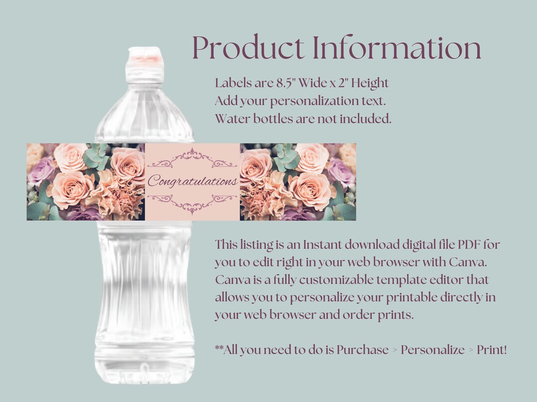 Special Water Bottle Label Template, Modern, Printable Water Bottle ...