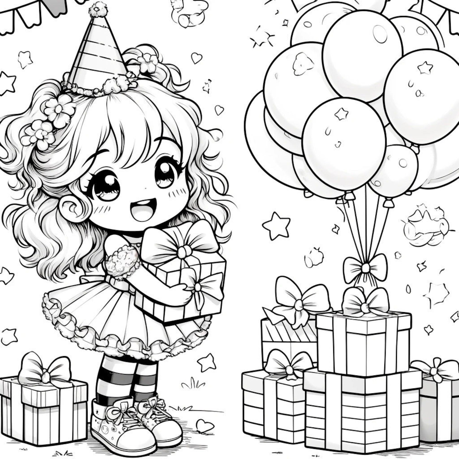 DIGITAL Drawing- Cute Illustration of Girl at Party, Toddler Girl ...