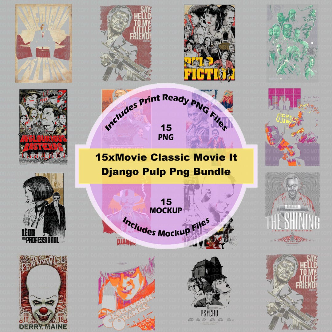 15xmovie Classic Movie It Django Pulp Png Bundle, DTF Png, Sublimation ...