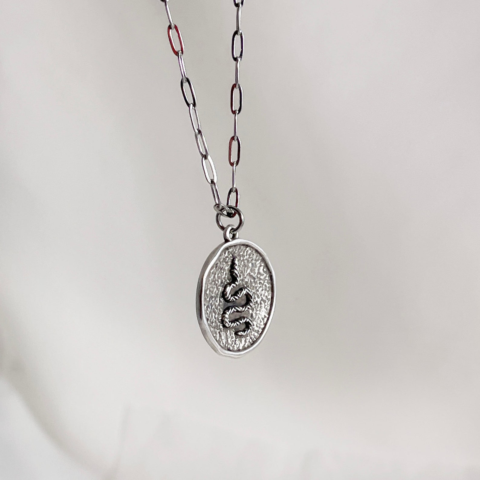 Snake Pendant Necklace for Men, Silver Paperclip Chain Long Necklace ...