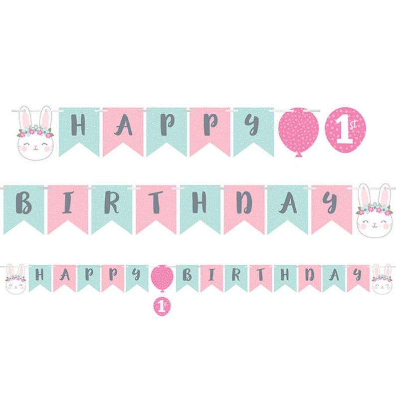 Birthday Bunny Happy Birthday Banner With Sticker Birthday Bunny ...