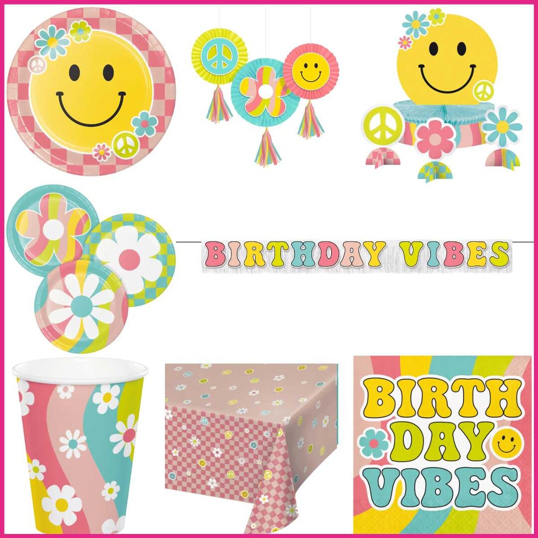 Flower Power 46 Piece Birthday Party Kit for 8 Groovy Birthday ...