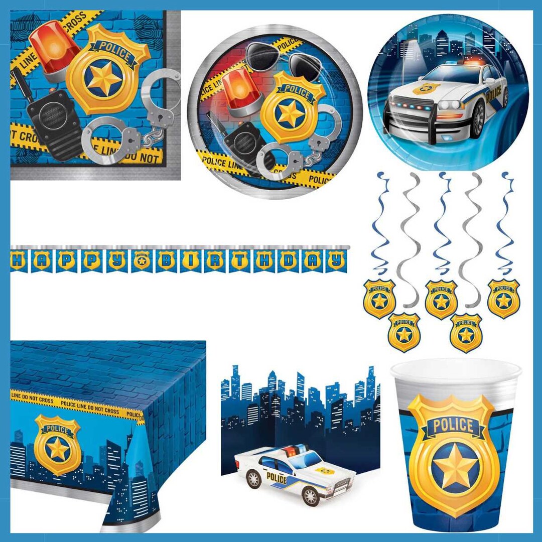 Police Birthday Party Kit for 8 48 Total Items Policeman Birthday ...