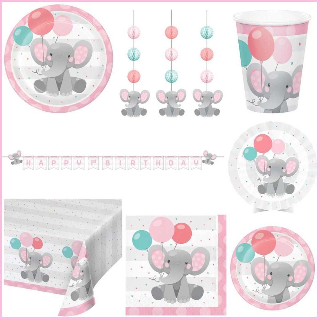 Enchanting Elephants Girl Birthday Party Kit for 8 46 Total Items Girl ...