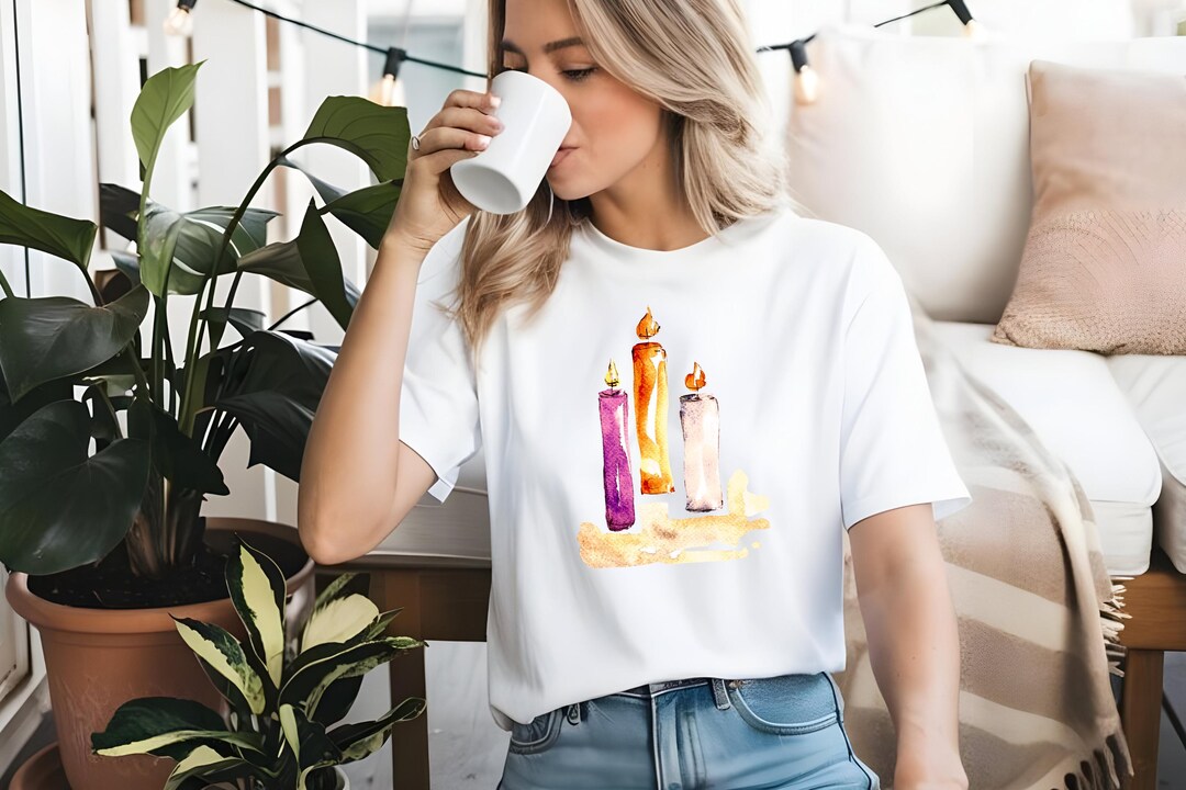 Watercolor Christmas Candle Tshirt Cute Christmas Candle T-shirt ...