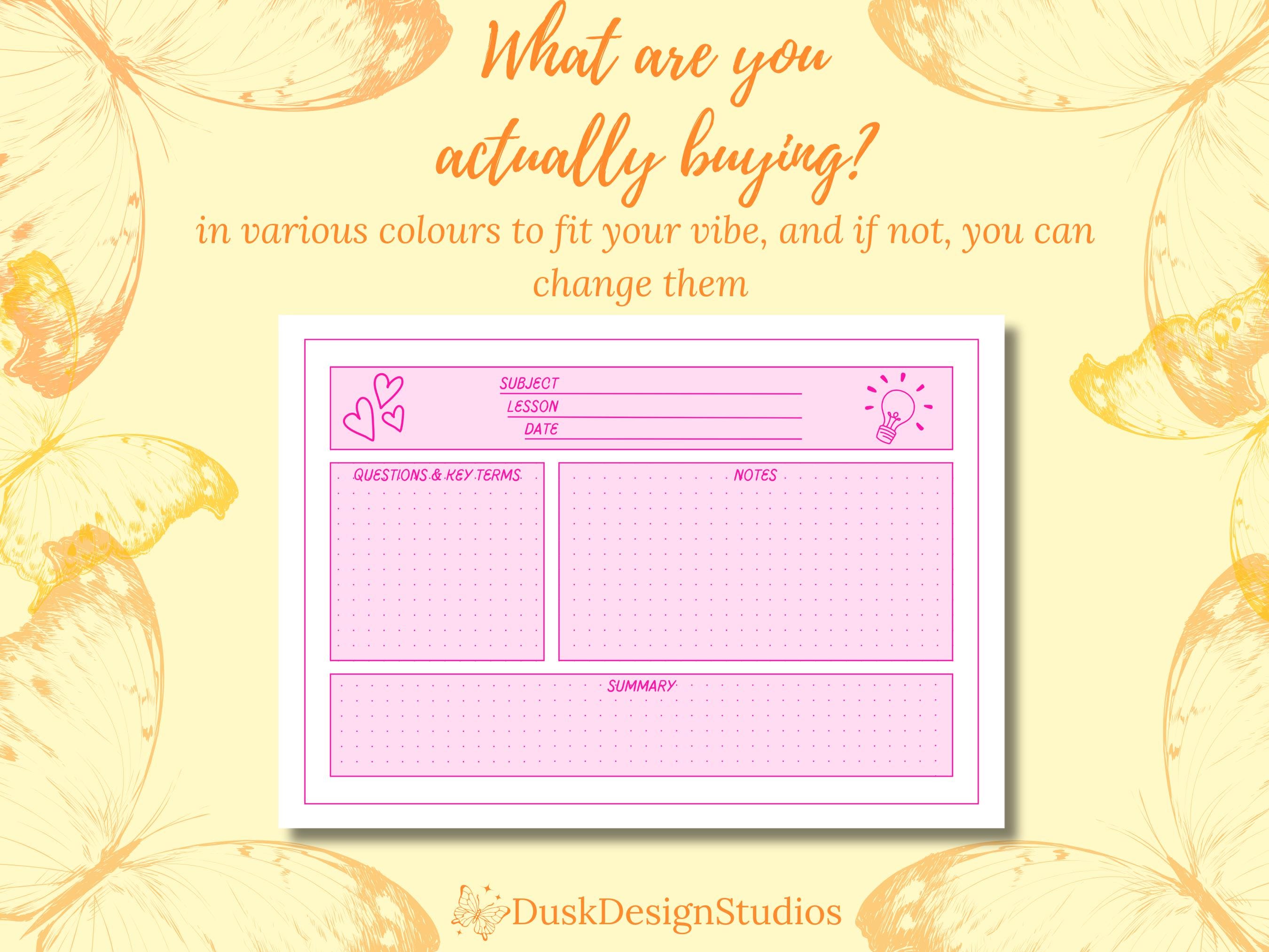 Aesthetic Cornell Notes Printable A4 Landscape Study Notes Cute Pink ...