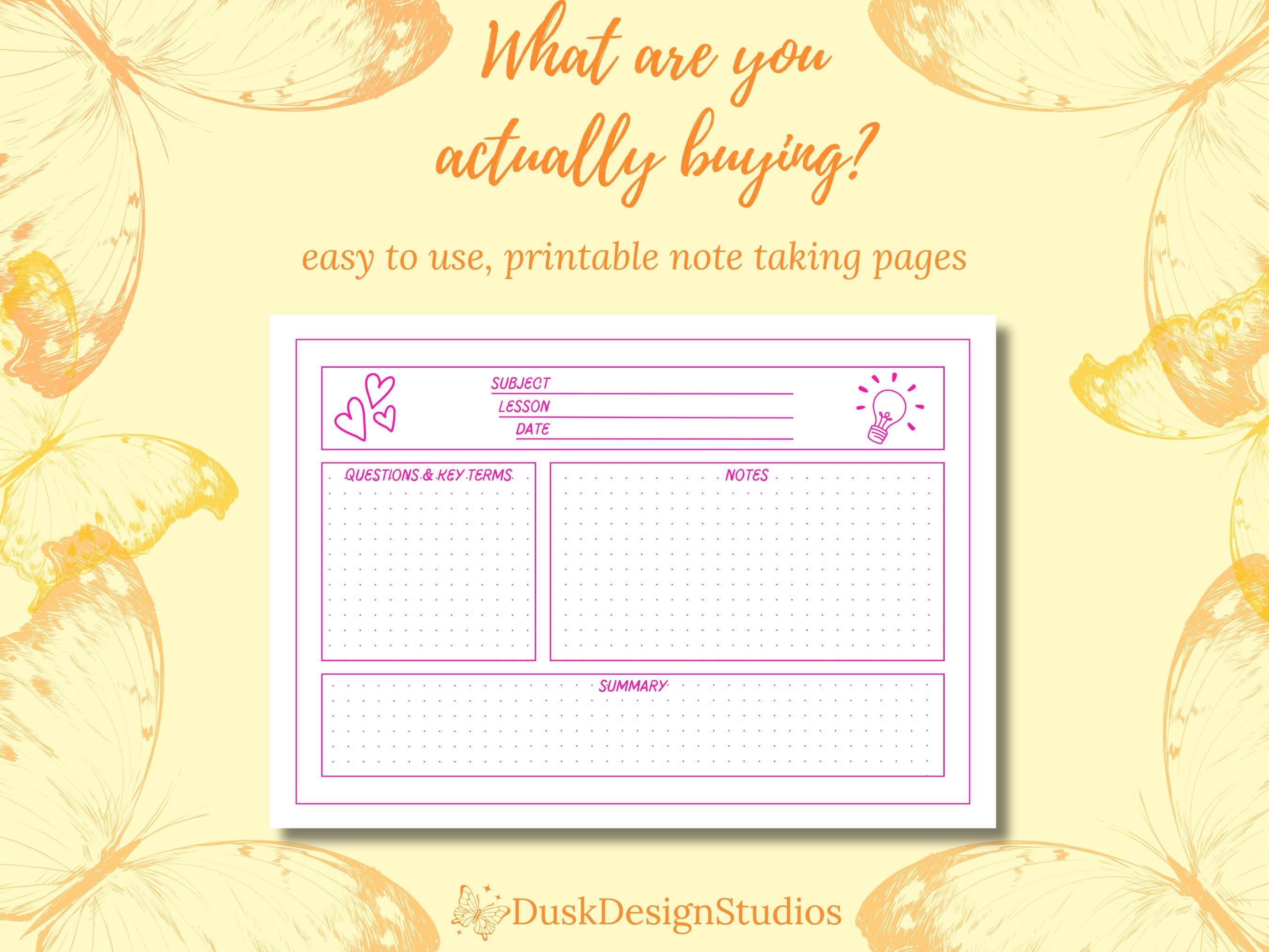 Aesthetic Cornell Notes Printable A4 Landscape Study Notes Cute Pink ...