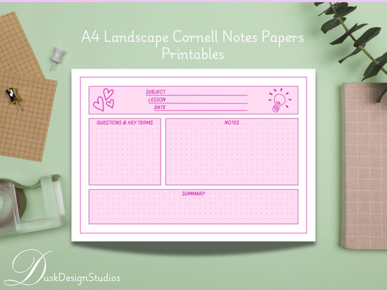 Aesthetic Cornell Notes Printable | A4 Landscape Study Notes | Cute ...