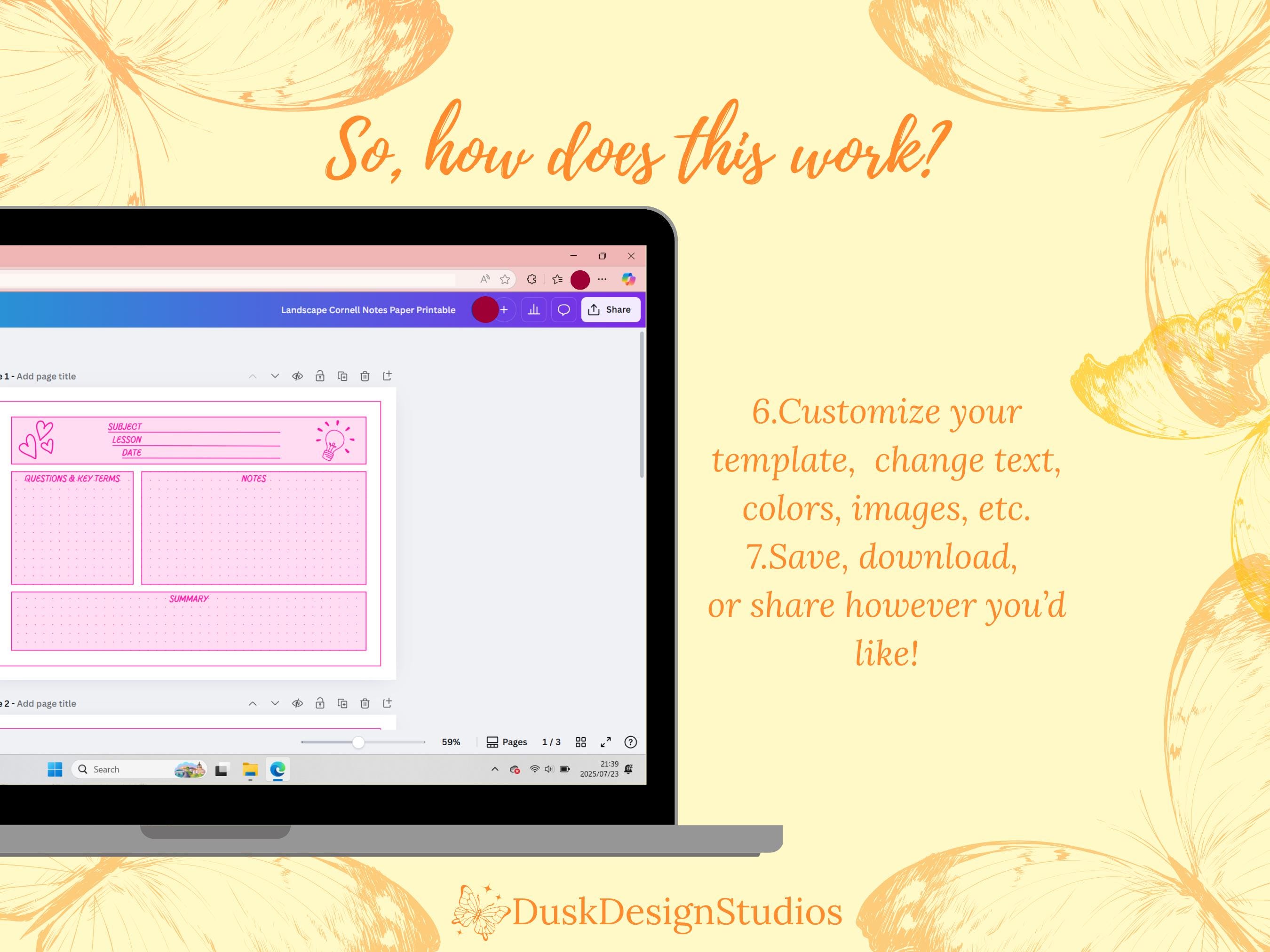Aesthetic Cornell Notes Printable A4 Landscape Study Notes Cute Pink ...