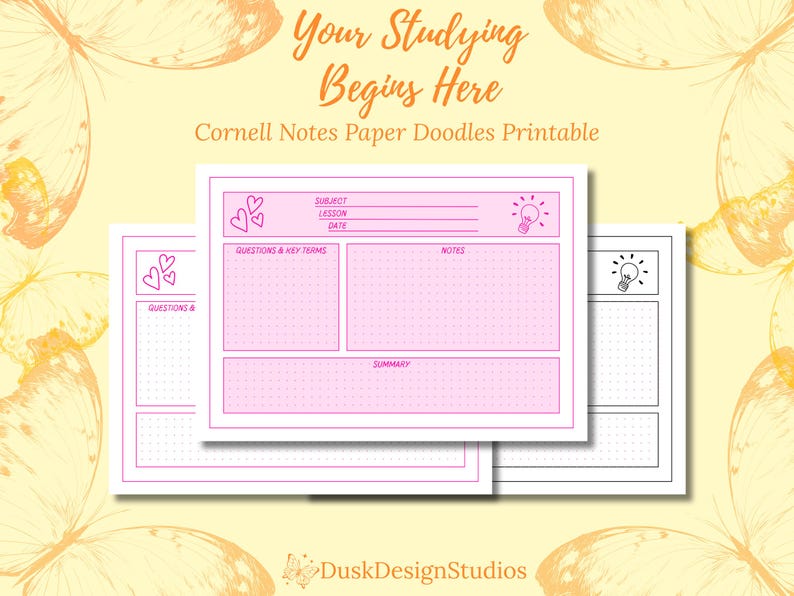 Aesthetic Cornell Notes Printable A4 Landscape Study Notes Cute Pink ...