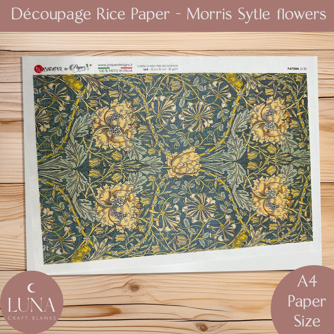Rice Paper for Decoupage, Vintage Morris Style Flowers A4 Sheet Printed ...