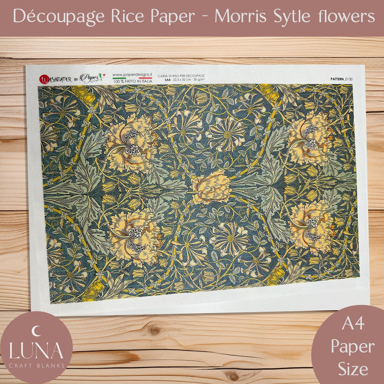 Rice Paper for Decoupage, Vintage Morris Style Flowers A4 Sheet Printed ...