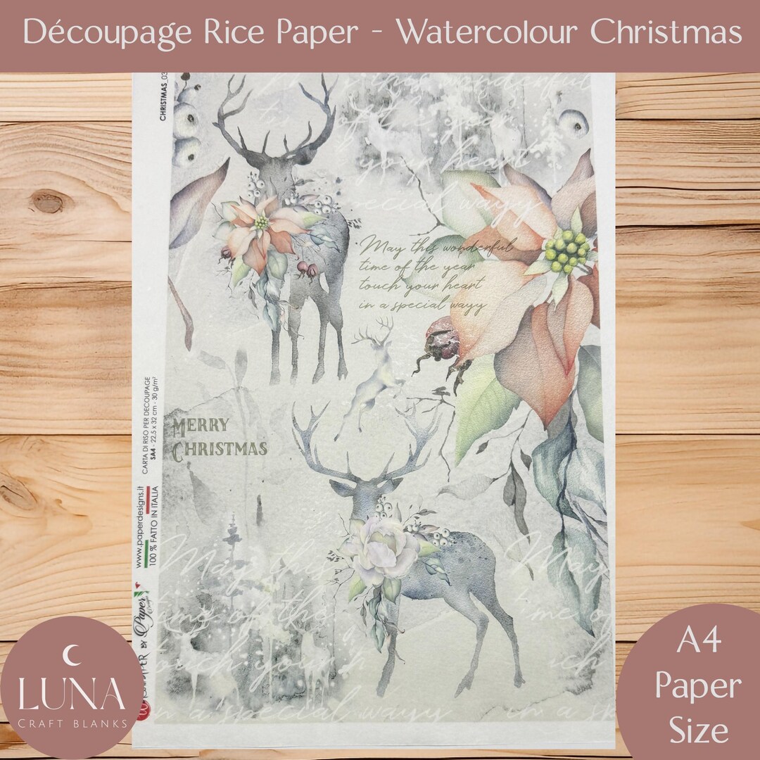 Rice Paper for Decoupage, Watercolour Style Deer Stag A4 Sheet Printed ...