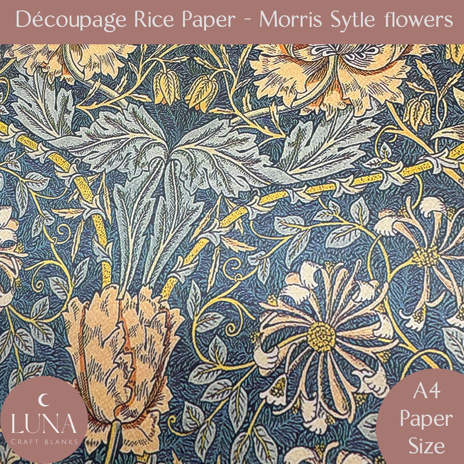 Rice Paper for Decoupage, Vintage Morris Style Flowers A4 Sheet Printed ...