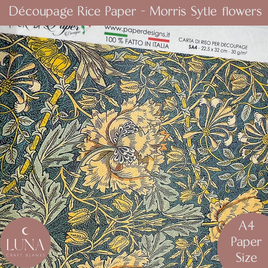 Rice Paper for Decoupage, Vintage Morris Style Flowers A4 Sheet Printed ...