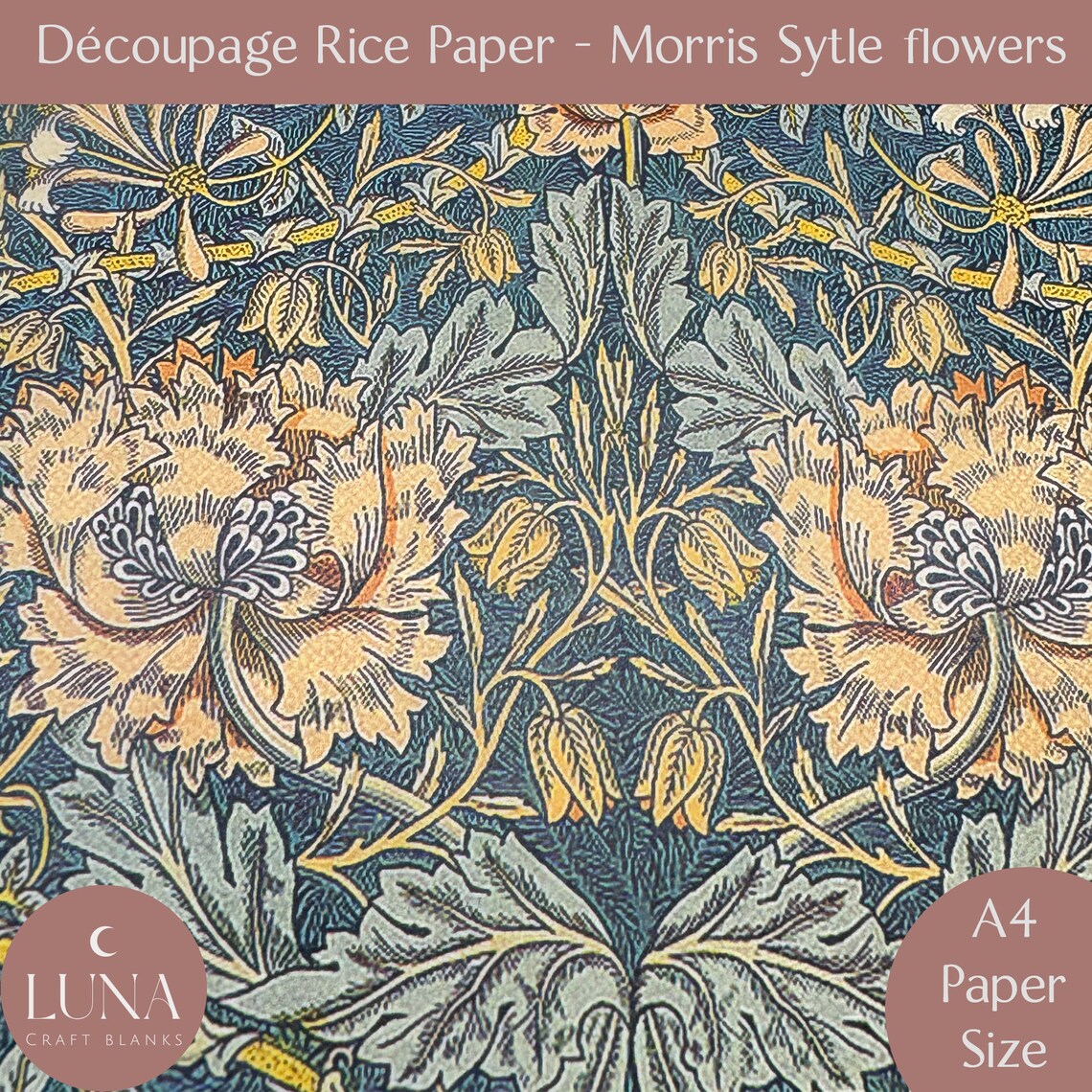 Rice Paper for Decoupage, Vintage Morris Style Flowers A4 Sheet Printed ...