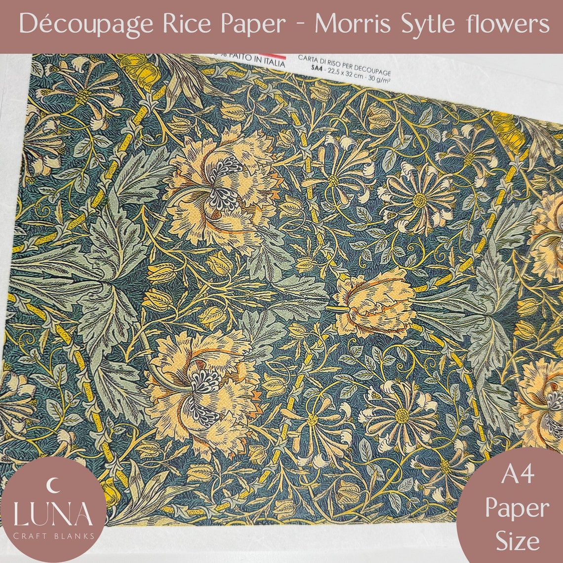 Rice Paper for Decoupage, Vintage Morris Style Flowers A4 Sheet Printed ...