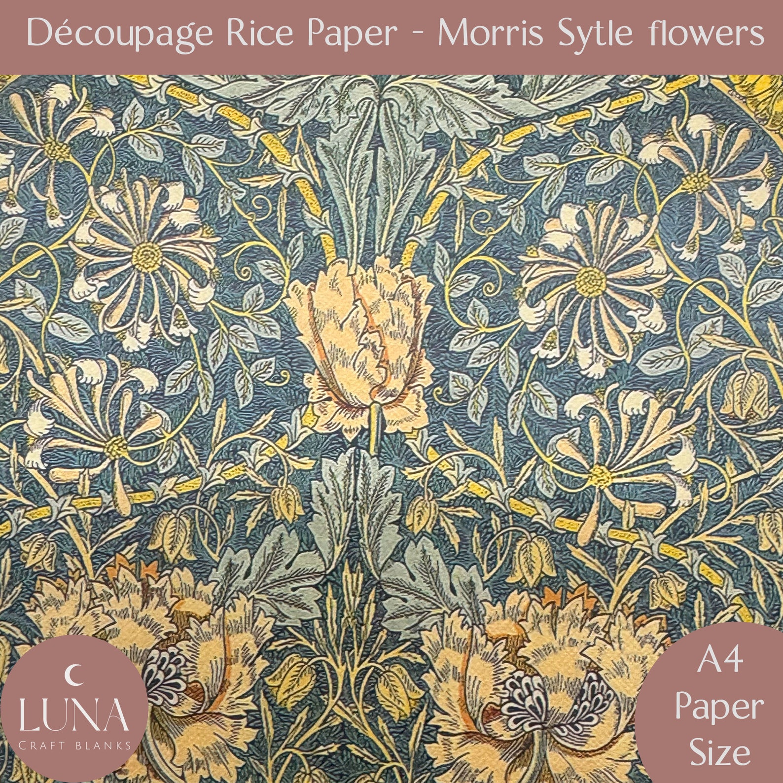 Rice Paper for Decoupage, Vintage Morris Style Flowers A4 Sheet Printed ...