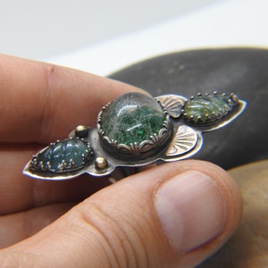 The Forest Ring - Green Lodolite and Carved Tourmaline in Sterling ...