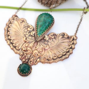 Queen of Sheba Necklace - Vintage Brass Stamping With Chrysocolla and ...
