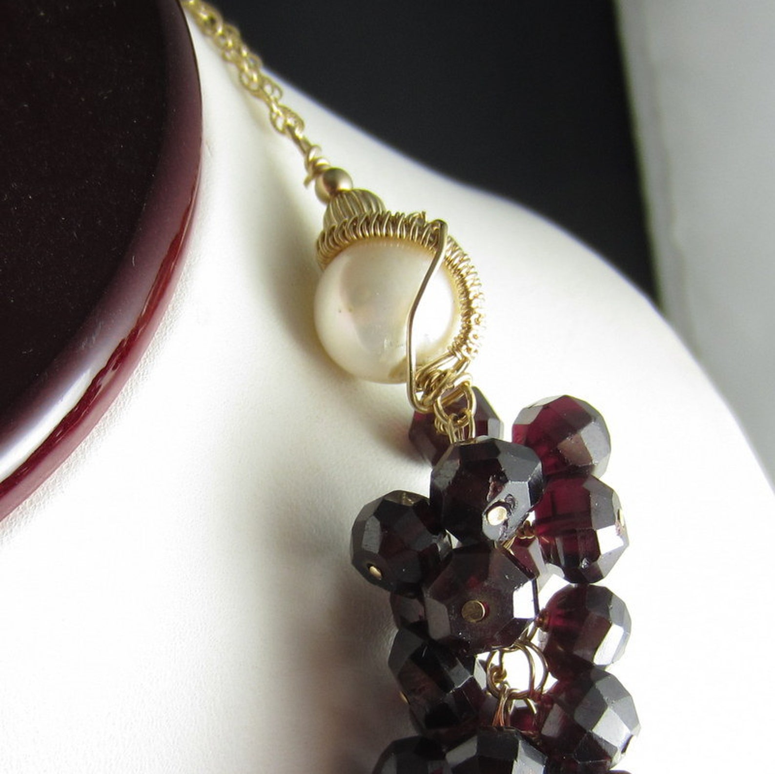 The Lady in Garnet Necklace - Deep Red Garnet and Freshwater Pearl in ...