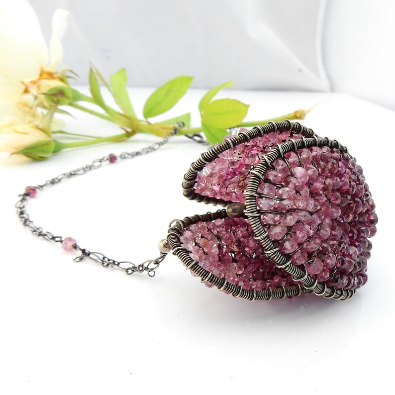 The Hanging Tulip Necklace - Pink Tourmaline Wrapped Tulip With a ...