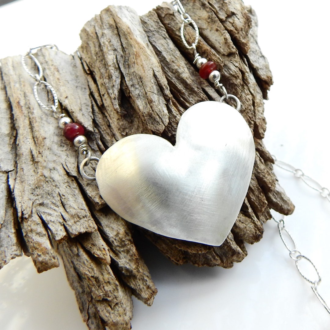A Solid Heart Necklace - Sterling Silver Heart With Ruby Accents - Etsy