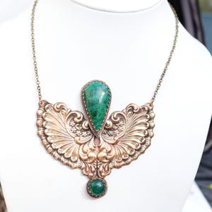 Queen of Sheba Necklace - Vintage Brass Stamping With Chrysocolla and ...