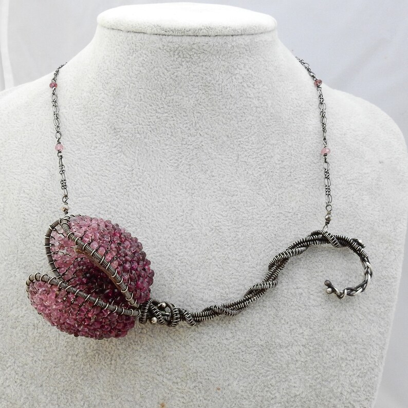 The Hanging Tulip Necklace - Pink Tourmaline Wrapped Tulip With a ...
