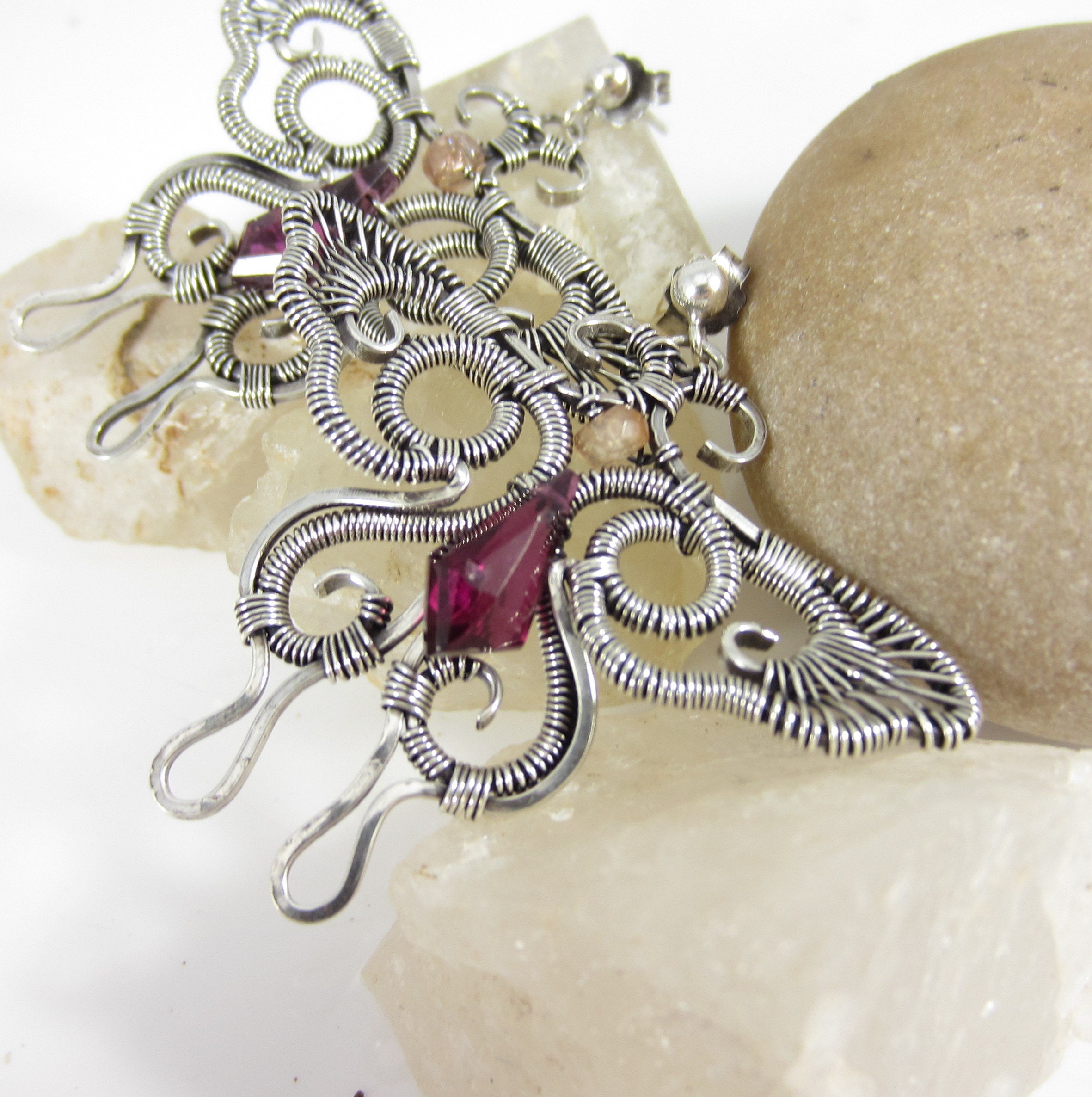 Take off Earrings - Sterling and Fine Silver Moths With Garnet and ...