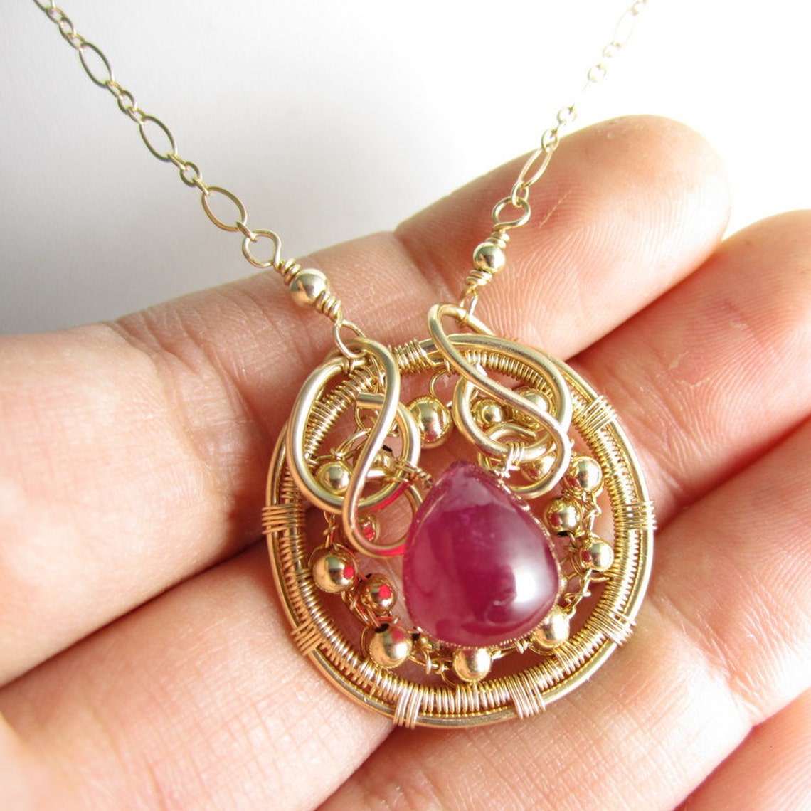 The Ruby Amulet - Smooth Natural Ruby and 14k Gold Fill Necklace - Etsy