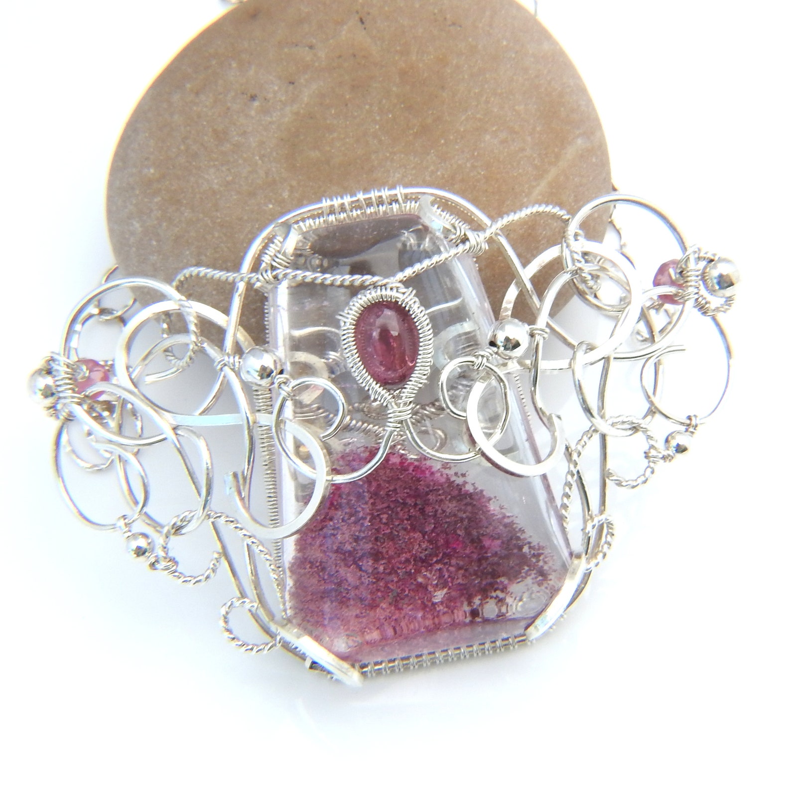 Pretty in Pink Pink Lodolite and Tourmaline Wrapped in Fine - Etsy