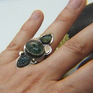 The Forest Ring - Green Lodolite and Carved Tourmaline in Sterling ...