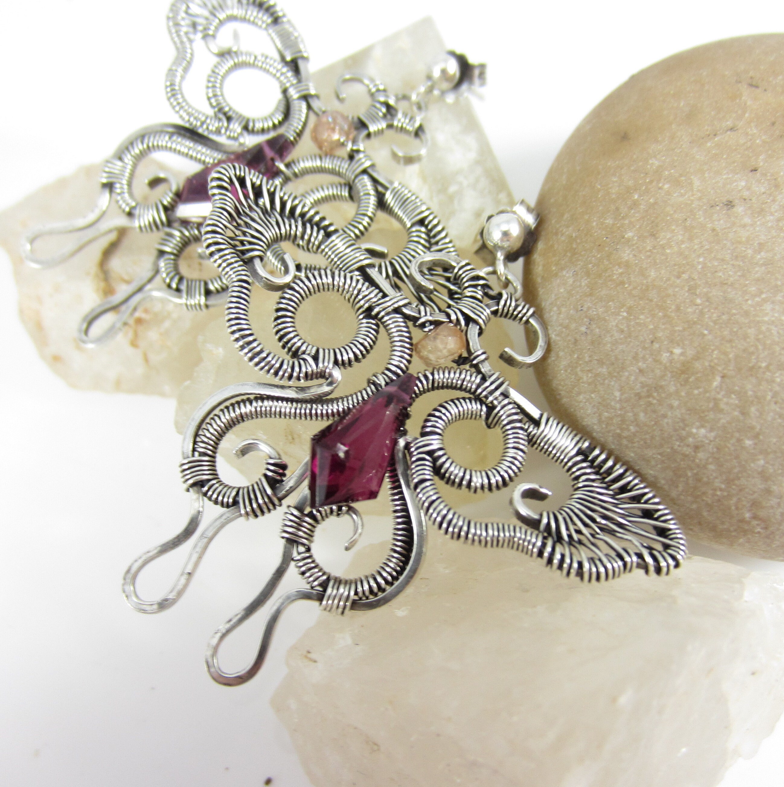 Take off Earrings - Sterling and Fine Silver Moths With Garnet and ...