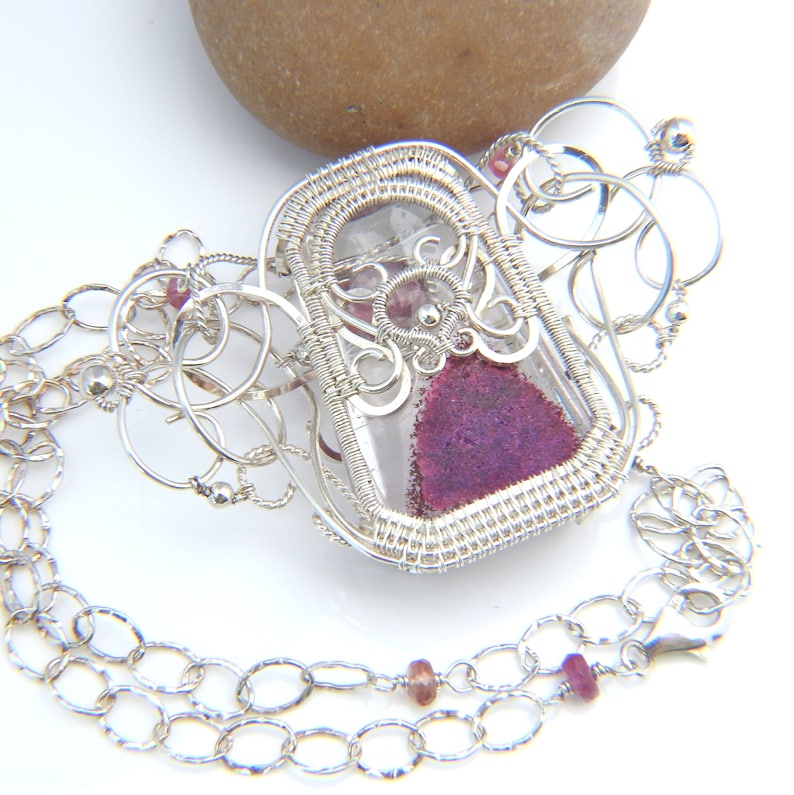 Pretty in Pink Pink Lodolite and Tourmaline Wrapped in Fine - Etsy