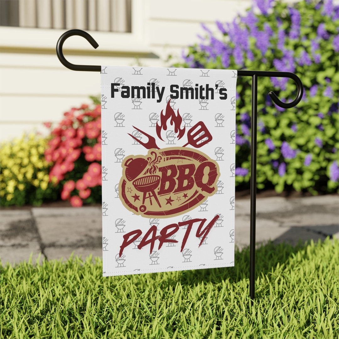 Personalized Family BBQ Garden Flag Custom Family Name , Summer Cookout ...