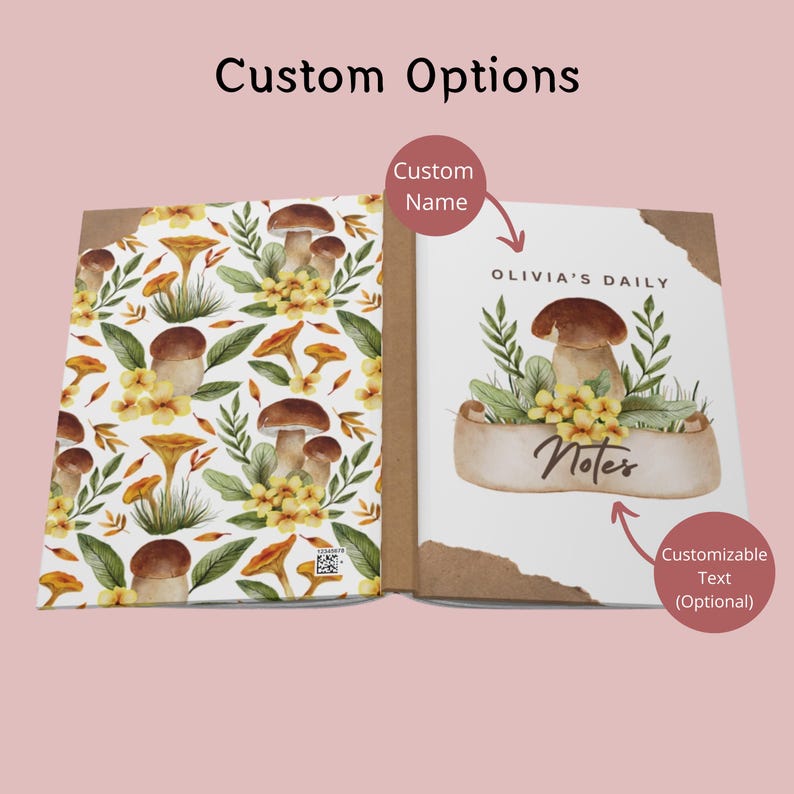 Custom Journal Hardcover Boho Mushroom Cottagecore Personalized Name ...