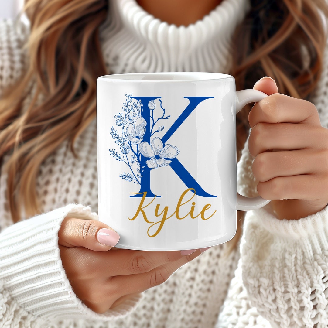 Personalised Initial Mug Gift, Floral Custom Name, Pretty Coffee Cup ...