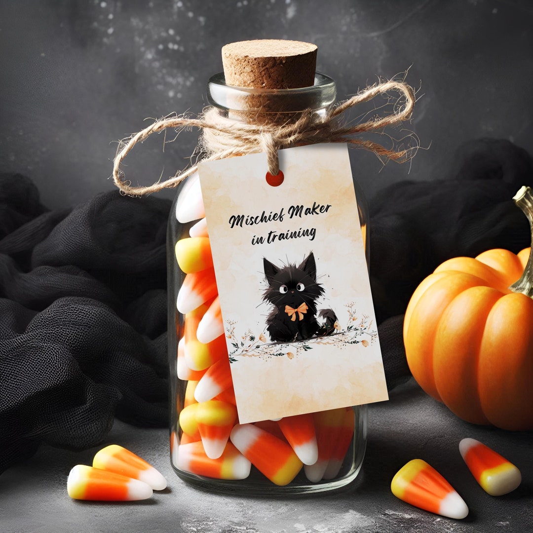 Halloween Treat Tags Printable/cute Black Cat Coquette Bow Print ...