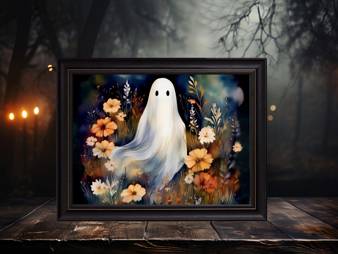 Let's Ghost Flower Picking Halloween Printable/cute Ghost Home Decor ...