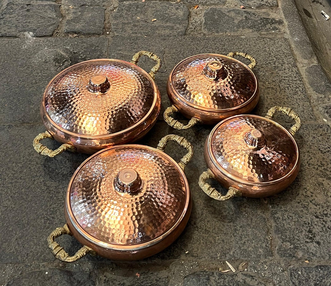Pure Copper Cookware Set, Pure Copper Pan Set, Double Handled Serving ...