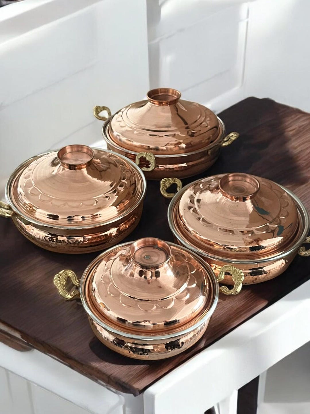 Embossed Copper Pot Set, Handmade Copper Pots, 4-piece Embossed Copper ...