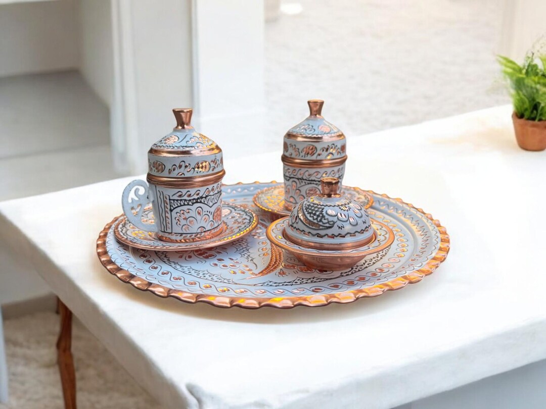 Turkish Copper Coffee Cup Gift Set, Traditional Handmade Turkish Coffee ...