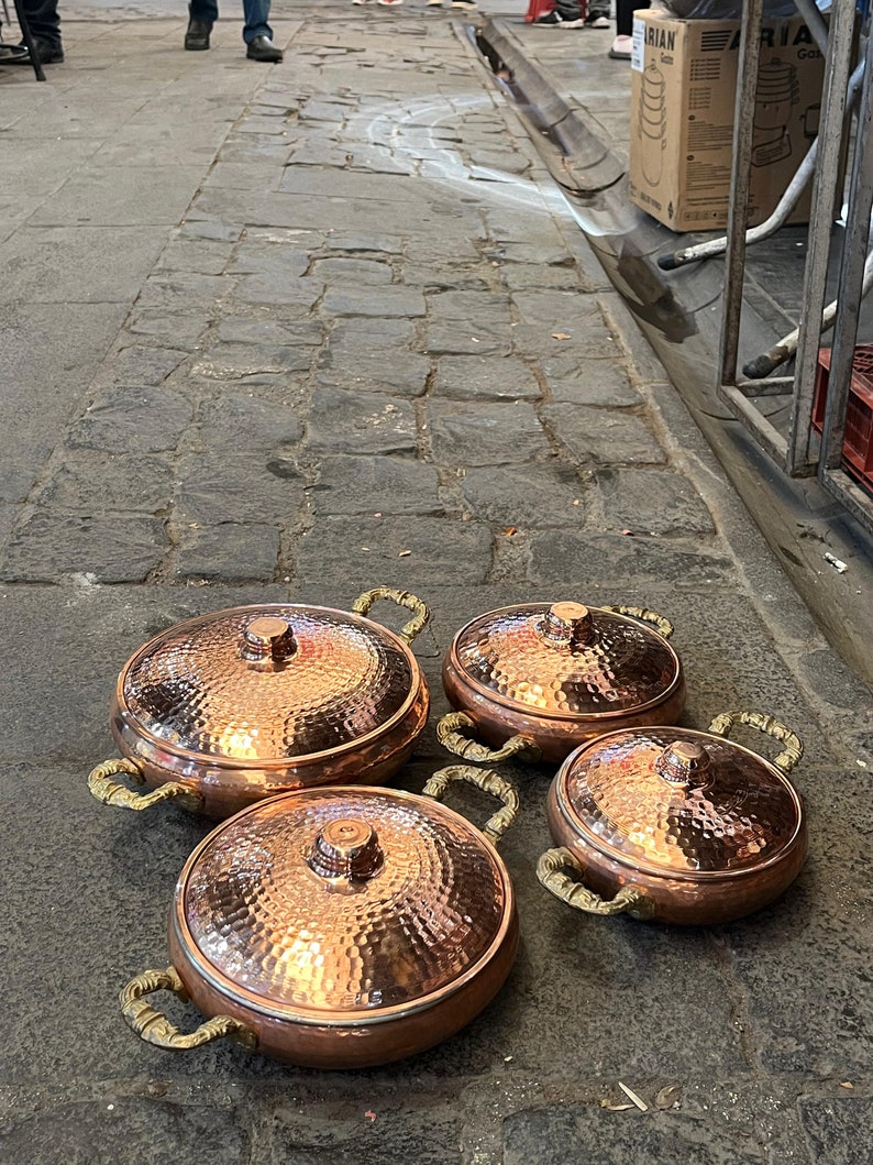 Pure Copper Cookware Set, Pure Copper Pan Set, Double Handled Serving ...